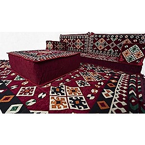 Maroon Arabic Majlis Floor sofa, Floor couch, Loveseats,Floor seating sofa,Ethnic sofa, Hookah Lounge,Ottoman Couch,Arabic Couch,Arabic sofa
