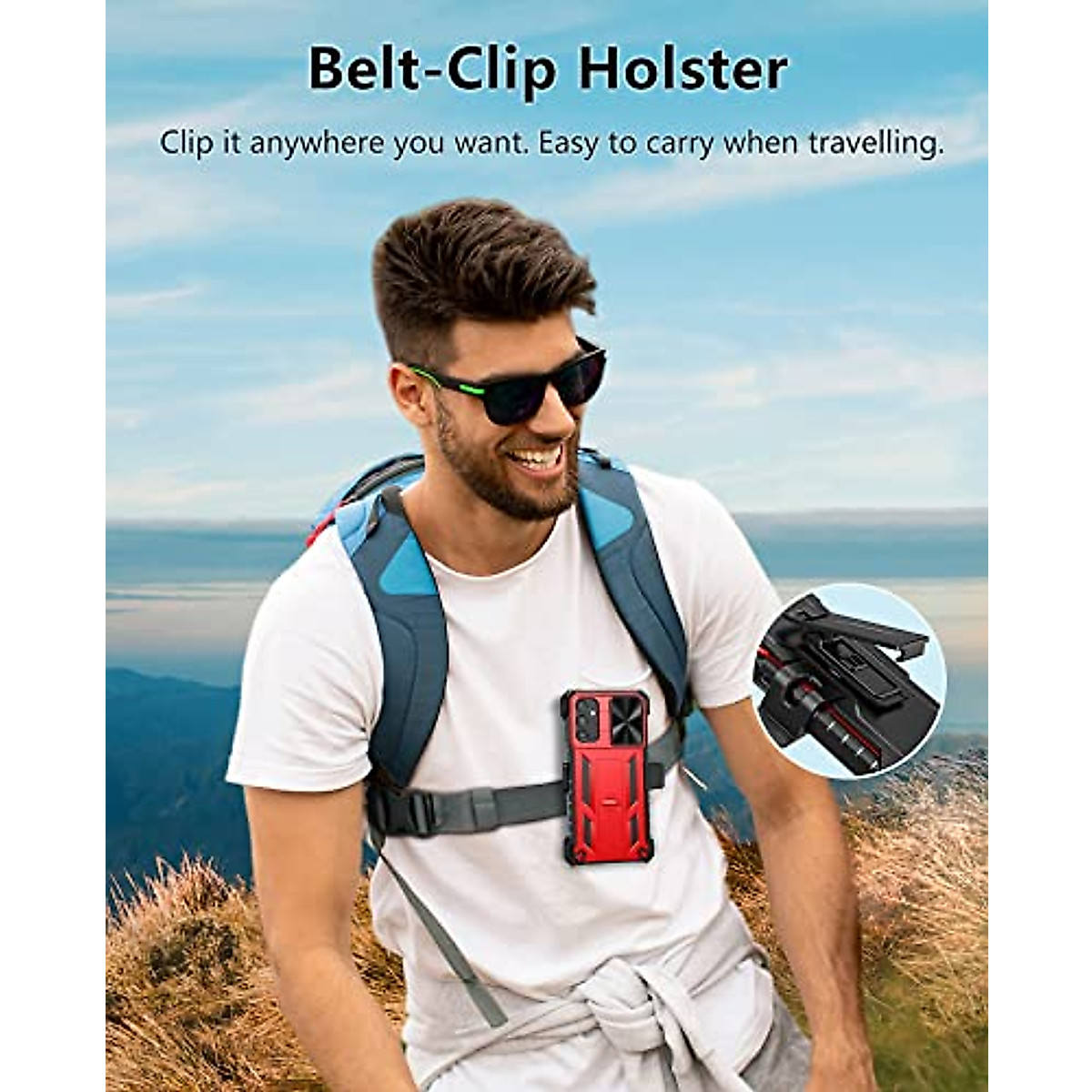 FNTCASE Case for Samsung Galaxy A14-5G: Military Grade Drop Protection Rugged Protective A14 Cell Phone Cover with Belt-Clip Holster Kickstand & Slide | Shockproof Heavy Duty Matte Tough Shell - Red