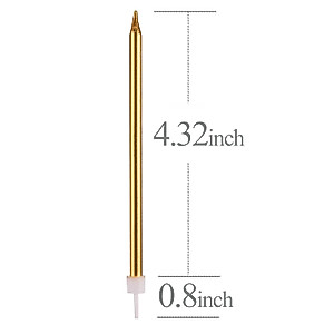 Long Thin Gold Birthday Candles for Cake Cupcake Candle for Birthday Party Wedding Decorations, Jumochi (24 Count, Gold)