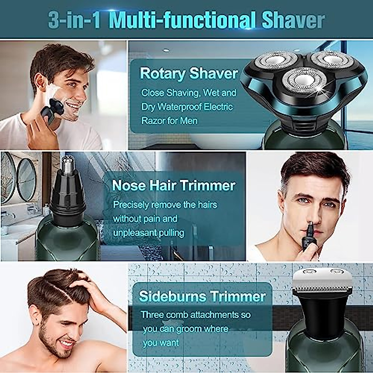 Electric Razor for Men, New Upgrade Electric Shavers for Men Cordless Rechargeable 3D Rotary Men Shaver,Wet/Dry Mens Shaver,Waterproof Mens Razor for Shaving Gifts for Husband, Dad,Boyfriend