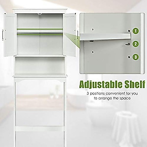 Giantex Over The Toilet Bathroom Space Saver Free Standing Toilet Rack with Adjustable Inner Shelf, Open Shelf and Double Doors 3-Shelf Bathroom Organizer, White