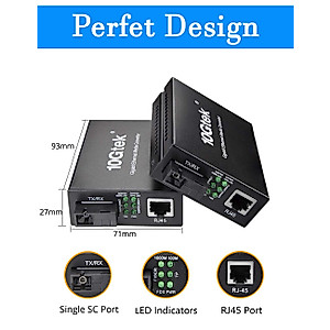 BiDi Gigabit Single Mode SC Media Converter, 10/100/1000M Fiber to Ethernet Converter, 1000Base-FX Single SC to 10/100/1000Base-T/TX RJ45, Built-in Fiber Module, SMF, 1310/1550nm, 20km, 1 Pair