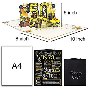 50th Birthday Pop Up Cards for Women or Men, 3D Greeting Card with Gilding Poster Cover, Funny 50th Birthday Gifts Idea for Party Supplies, Unique 50 Year Anniversary For Mom Dad, Back In 1973, Jumbo