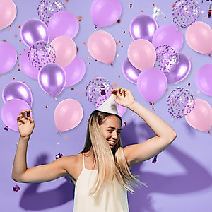 Purple Party Balloons Set, 12inch Lavender Balloons Pastel Purple Lilac Balloons Purple Metallic Confetti Purple Balloons For Girls Birthday Baby Shower Bridal Wedding Party Decorations