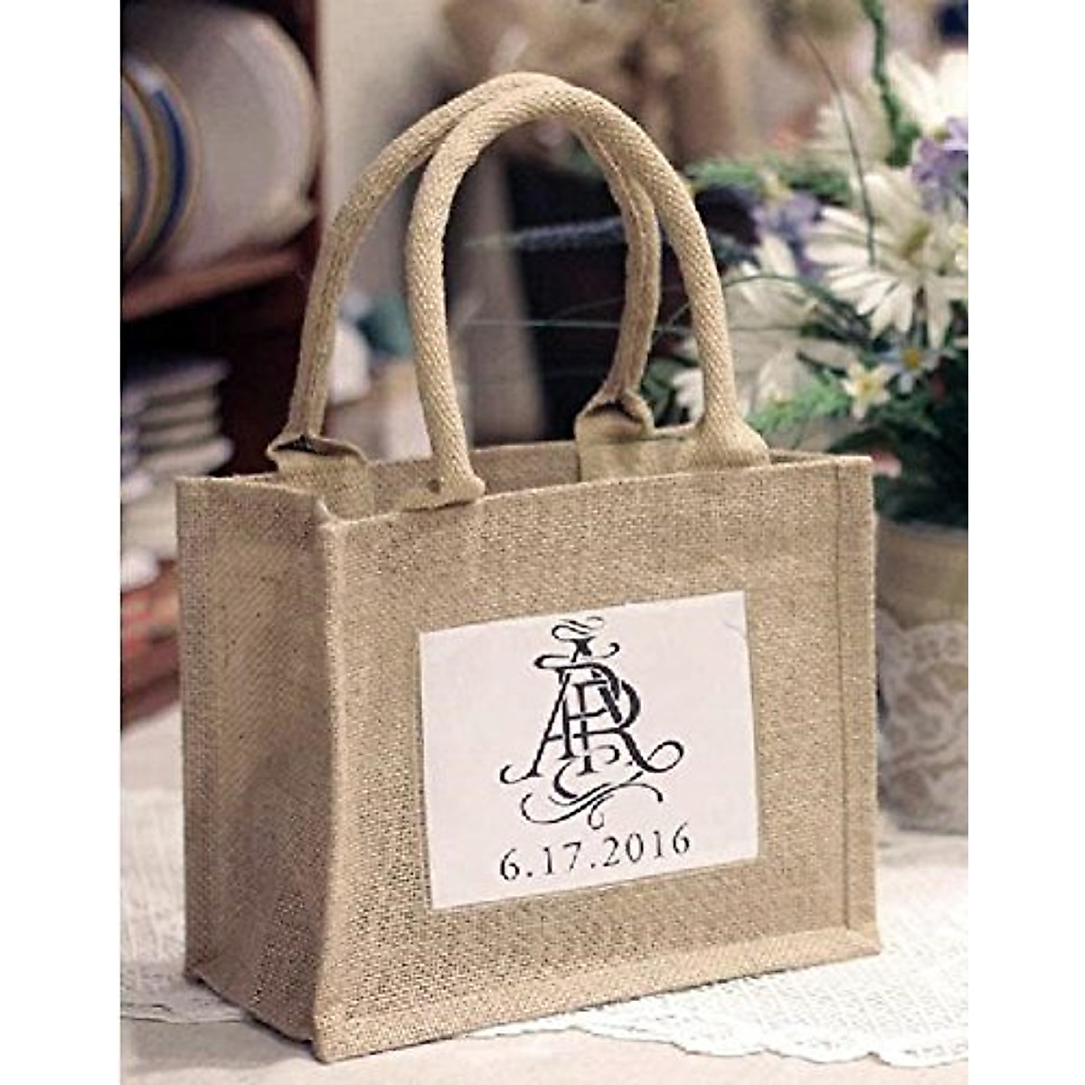 Rustic Wedding Favor Burlap Bags Promotional Jute Totes (Pack of 6)