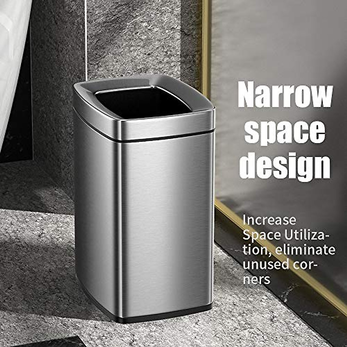 keling Square Trash can, Bathroom Trash can, Kitchen, Office, Household Trash can, Double Layer. (10L Silver, 9.8in Long 7.9in Wide 14in Tall)