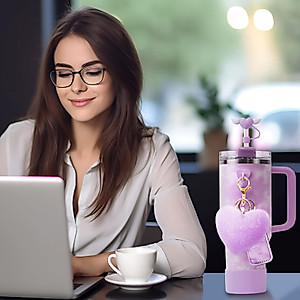 6 PCS Cup Accessories Set for Stanley 40oz & 30oz Tumbler.Including Silicone Boot,Straw Cover Cap,Heart Hook,Lipstick Bag and Heart Pompom (Purple)