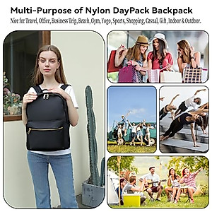 YogoRun Simple Backpack Nylon Light-weight Backpack Black Nylon Backpack for Women Casual Daypack Backpack Carry on Backpack (Black)