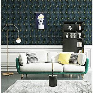 Peel and Stick Wallpaper Gold and Blue Wallpaper Stripe Contact Paper Geometric Removable Self Adhesive Wallpaper for Walls Bedroom Home Decoration Vinyl Rolls 17.3''x118.1''