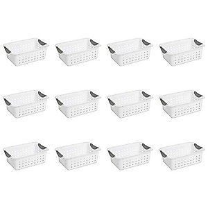 Sterilite 16228012 Small Ultra Basket, White Basket w/ Titanium Inserts, 12-Pack