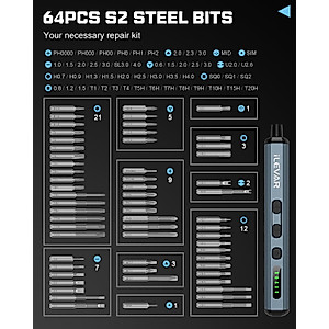 ILEVAR 68-in-1 Electric Precision Screwdriver Set - Mini Cordless Repair Tool for Eyeglasses, Laptops, Console - 5 Torque Settings, Magnetic Case, Torx & Phillips Bits