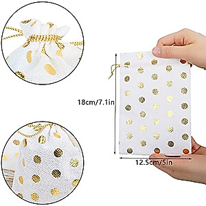 DIYASY Burlap Gold Dot Party Favor Bags,24 Pcs Candy Treat Gift Bag with Drawstring for Birthday Party and Christmas Gift Wrapping-5X7 inches