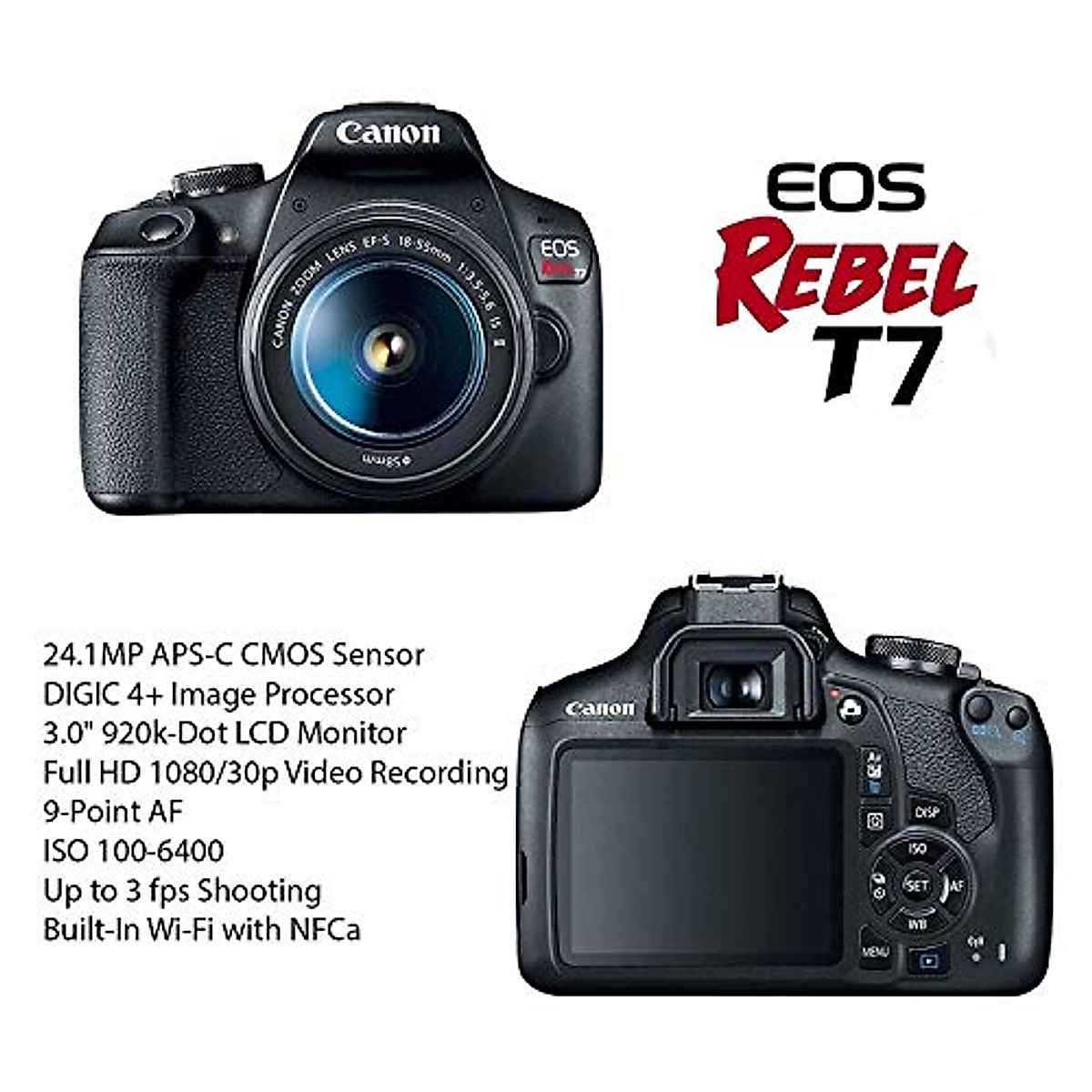 Canon EOS Rebel T7 DSLR Camera Bundle with Canon EF-S 18-55mm f/3.5-5.6 is II Lens + Gadget Case + 32GB Sandisk Memory Card + Accessory Kit (13 Items) (Renewed)
