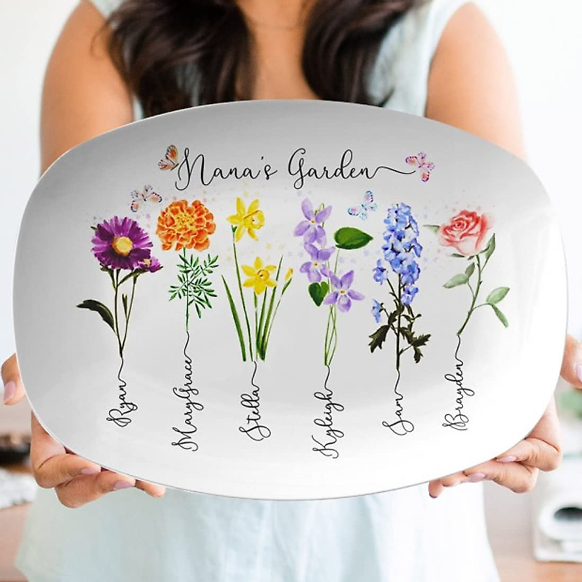 Personalized Grandma's Garden Platter,Custom Birth Month Platter with Grandchild's Name,Personalized Family Platter,Unique Mother's Day Gift for Grandma Mom,20cm*30cm(STYLE3)