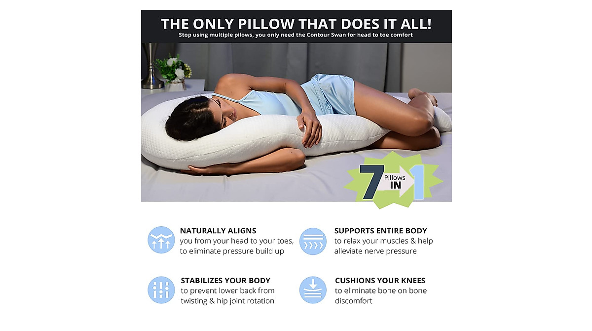 Contour Swan Body Pillow for Full Body Support & Spinal Alignment