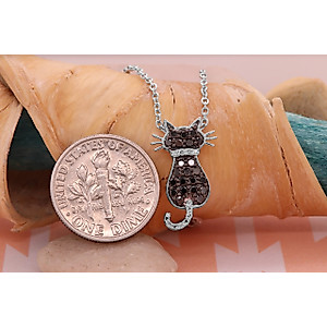 Dazzlingrock Collection 0.40 Carat (ctw) Round Black and White Diamond Kitty Cat Feline Animal Pendant | 10K White Gold