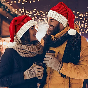 OCTEEN Santa Hat Christmas Hats Xmas Party Hat Red Knitted Beanie Hat For Adult Women Men