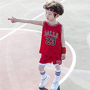 Toddler Kid Basketball Jersey Outfit Baby Boy Girl Letters Tank Top + Track Shorts Sets Boy Summer Clothes (Red, 18-24 Months, 18_Months)