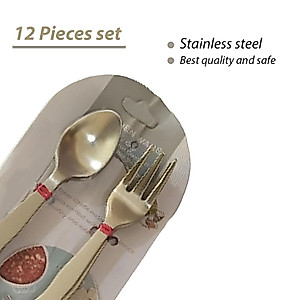 Small Spoon And Fork Set Stainless Steel Kitchen Cutlery Reusable Spoons And Forks For Food Sweet Dishes And Lawa Cakes (Set of 12Pcs)