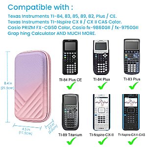 Fintie Graphing Calculator Carrying Case for Texas Instruments TI-Nspire CX II CAS/Tl-Nspire-CX-ll, TI-84 Plus CE/TI-84 Plus Color Graphing Calculators - with Mesh Pockets, Pen Slots (Pink)