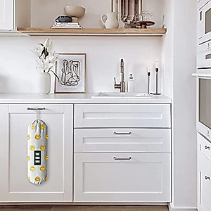 DINGWEN Funny Smiling Face Pattern Grocery Bag Storage Holder, Wall Mount Free Adjustment with Drawstring, Washable Canvas Plastic Organizer, Dispenser ​for Home Kitchen, 23x9 inch