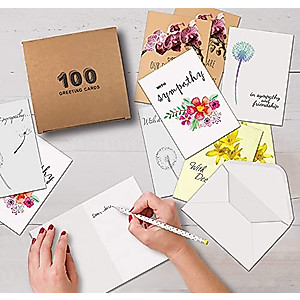 Assorted Sympathy Cards, 100-Pack, 4 x 6 inch, 5 Cover Designs, Blank Inside, by Better Office Products, with Envelopes, 100 Pack