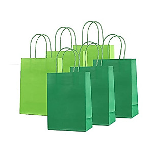 Tim&Lin Small Green Paper Bag with Handle,Mini Party Gift Bag Bulk for Wedding Birthday Baby Shower,4.7 x 2.4 x 6.3 Inch,Pack of 12