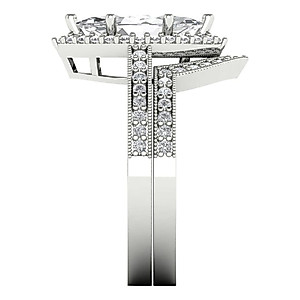 Clara Pucci 2.48ct Marquise Cut Genuine Zircon 14k White Gold Halo Solitaire W/Accents Wedding Bridal Engagement Set Ring Size 3.5