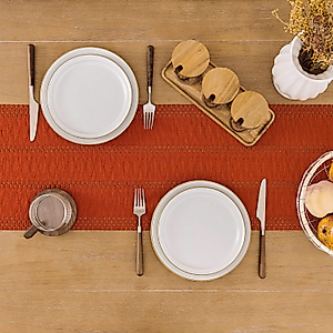 ZeeMart Macrame Style Boho Table Runner, Burnt Ochre Fall Table Runners 72 Inches Long, Farmhouse Woven Home Decor, 12x72 Inch, Dark Orange