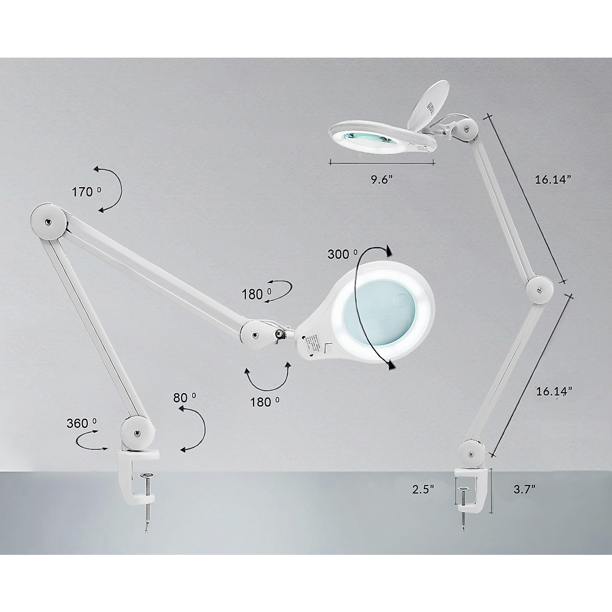 Neatfi (New Model) 1,200 Lumens Super LED Magnifying Lamp with Clamp, 8D, Dimmable, Includes Microfiber Cleaning Cloth, 5 Inch Diameter Lens for Reading, Sewing, Crafting (8 Diopter, White)