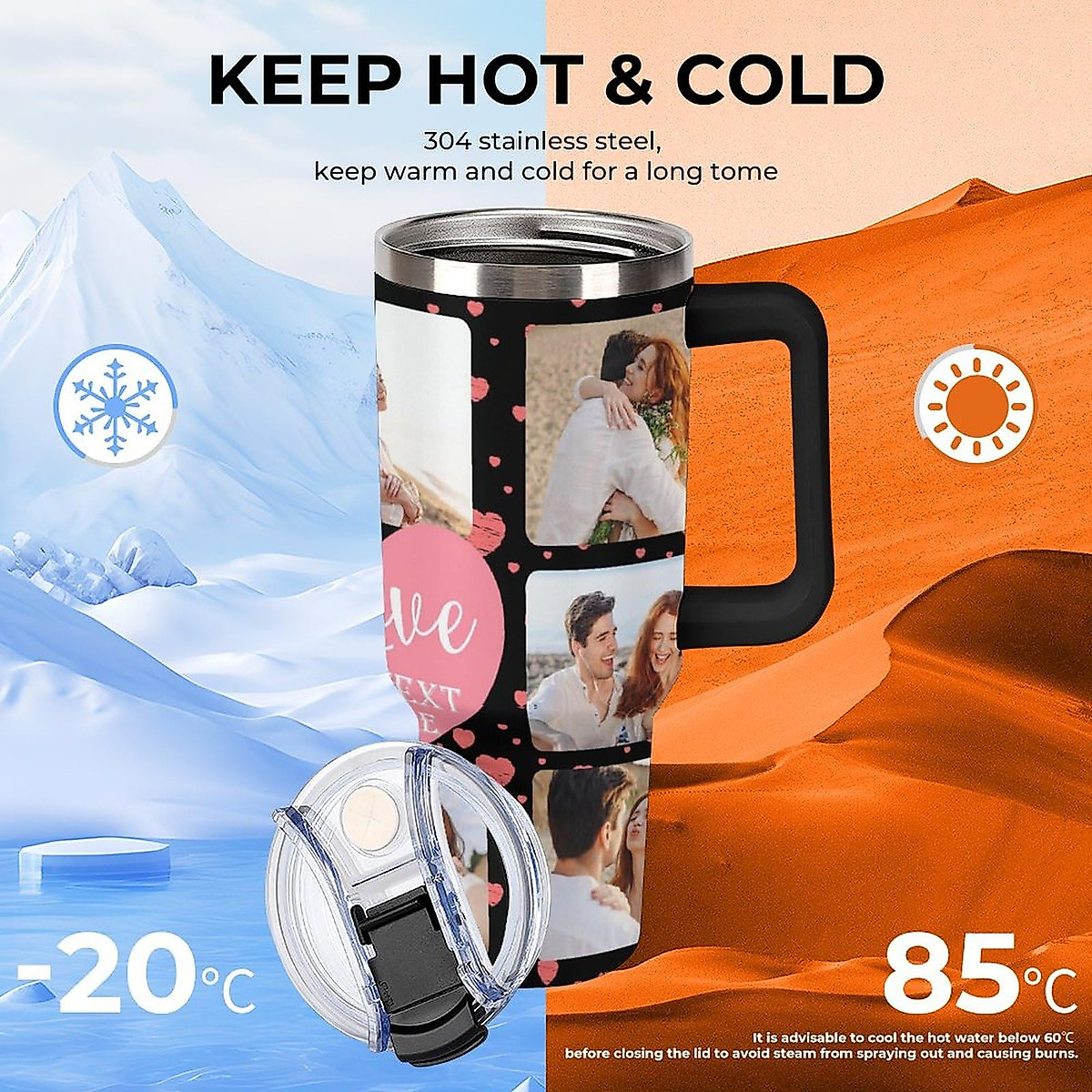 Personalized Tumbler Custom Insulated Travel Mug Custom Drinking Coffee Cup with Photos and Text 40oz Christmas Birthday Gift