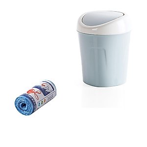 AISIBO Plastic Mini Desktop Trash Can with Trash Bags, Tiny Wastebasket Small Garbage Waste Bin with Swing Lid for Tabletop Table Office Kitchen Bedroom Bathroom (Blue)