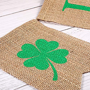 TecUnite 2 String St. Patrick's Day Banners Lucky Garland and Four Leaf Clover Shamrock Banner Irish Burlap Banner for St. Patrick's Day Decoration (Style B)