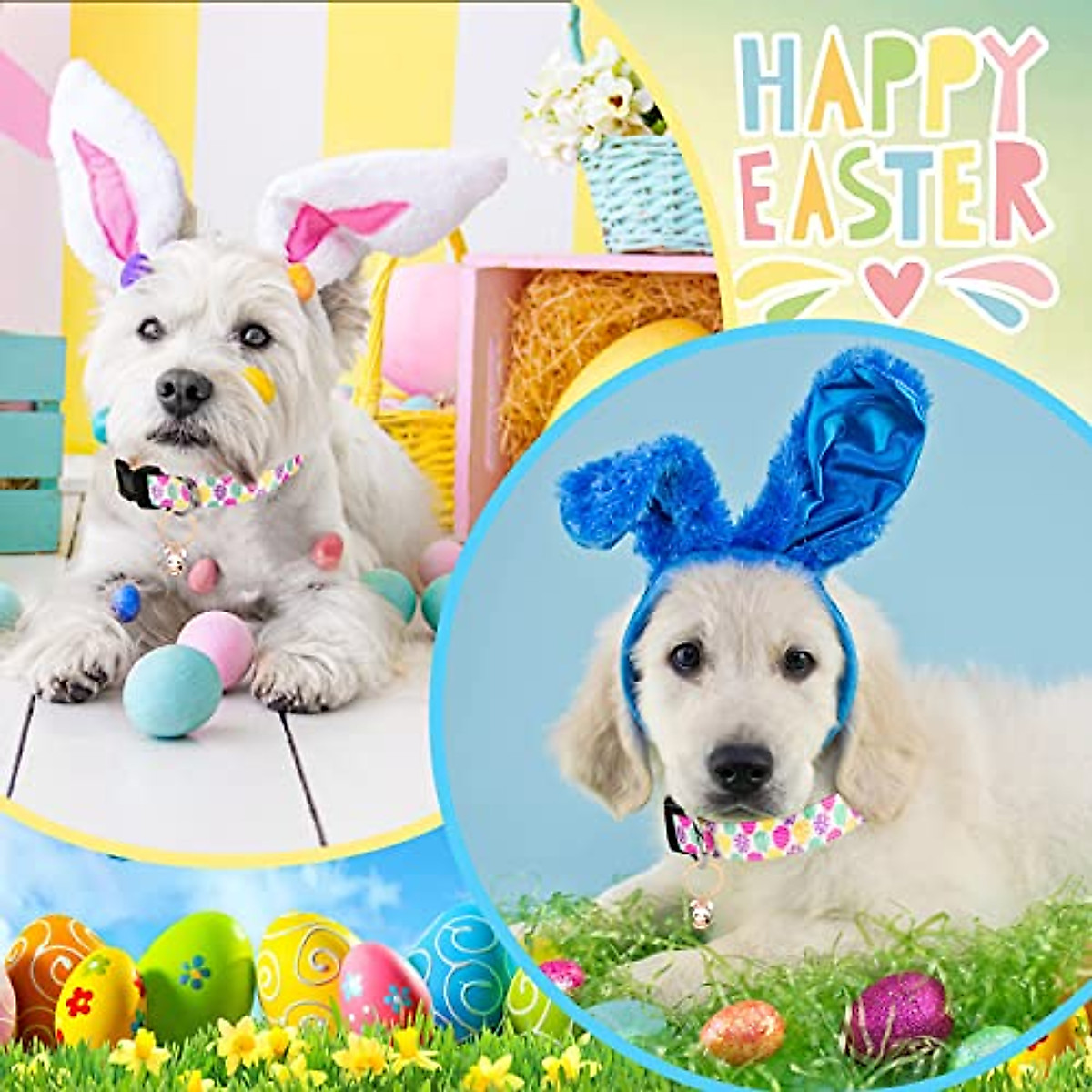 Athbavib Easter Dog Collar, Adjustable Easter Egg Holiday Dog Collar with Rabbit Pendant Comfortable Durable Dog Collar for Small Medium Large Dog with Plastic Buckle