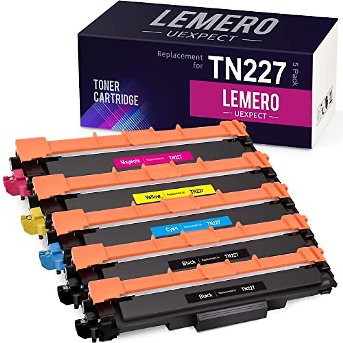 TN227 TN-227BK/C/M/Y High Yield LemeroUexpect Compatible Toner Cartridge Replacement for Brother TN227 TN-227 TN227BK TN223 for MFC-L3770CDW HL-L3270CDW HL-L3290CDW MFC-L3750CDW HL-L3210CW Printer, 5P