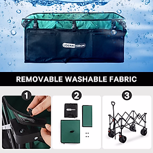 LOUAK&HIRON Collapsible Utility Folding Wagon Cart Heavy Duty Foldable Beach Wagon Cart, Large Capacity Foldable Grocery Wagon for Camping Garden Outdoor Fishing Black (with Cargo Net)