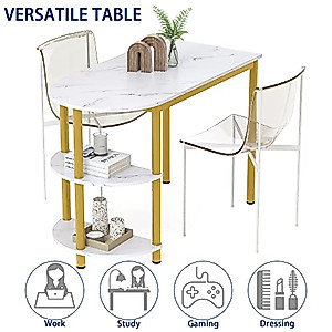 Elephance Dining Table/Kitchen Table with Storage, Multifunctioal Workstation Desk for Dining Room, Living Room, Bistro.(White and Gold)