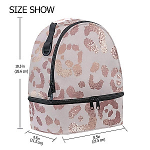 Rose Gold Leopard Lunch Tote Bag for Kid's,Double Decker Insulated Lunchbox Bag,Leakproof Thermal Cooler Bag for Men Women Youth