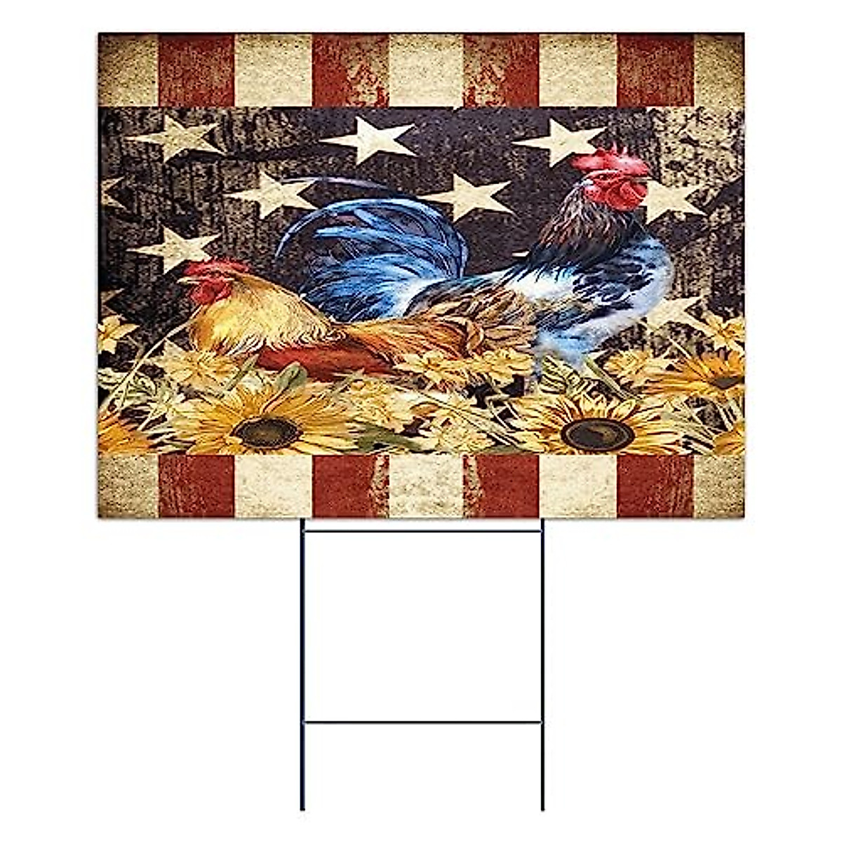 America 4th of July Patriotic Rooster Yard Lawn Sign 18x24 Inch Patriotic US American Flag Custom Yard Sign for House Rent Outdoor Decoration