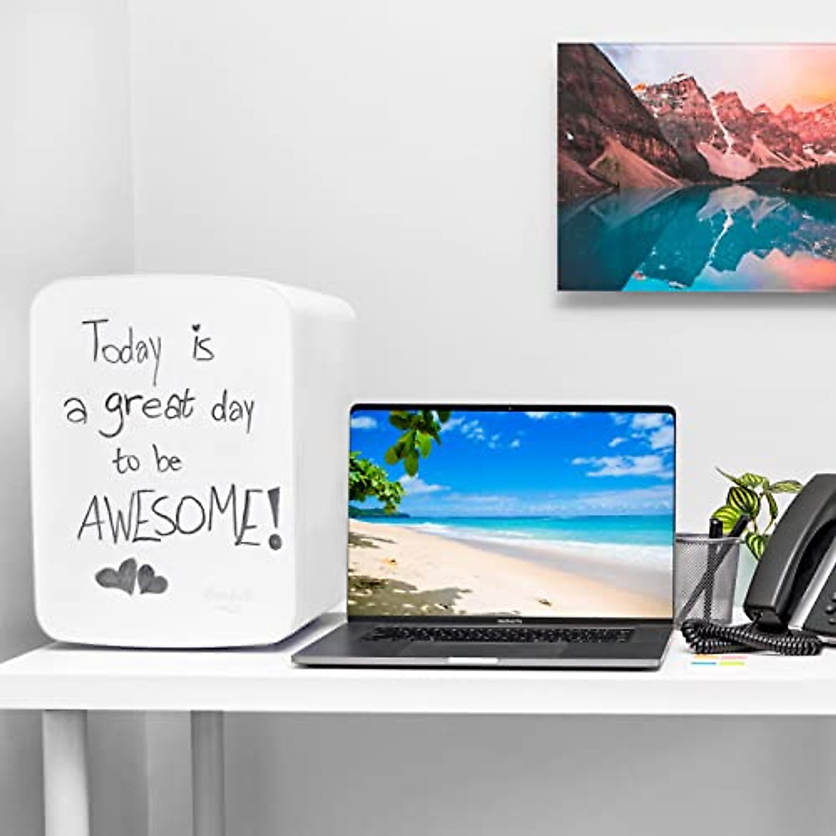 Cooluli Vibe Mini Fridge for Bedroom - With Cool Front Magnetic Whiteboard - 15L Portable Small Refrigerator for Travel, Car & Office Desk - Plug In Cooler & Warmer for Food, Drinks & Skincare (White)