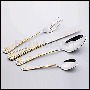 Venezia Collection "Seashell" Flatware Set 20-Piece Service for 4, 18/10 Stainless Steel Silverware Cutlery, 24K Gold Plated Trim