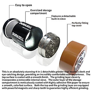 Herb Grinder Spice grinder,Battery-Shaped Spice Grinder, Strong Magnetic Lock, Durable Stainless Steel, 2.4in Cute Grinder