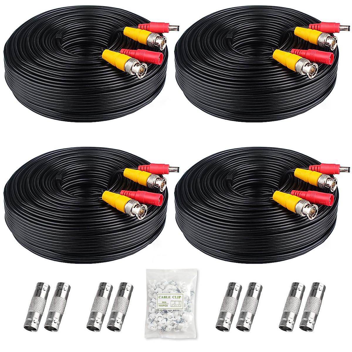WildHD 4x200ft BNC Cable All-in-One Siamese Video and Power Security Camera Cable Extension Wire Cord with 2 Female Connectors for All Max 5MP HD CCTV DVR Surveillance System, 200ft 4pack Cable, Black