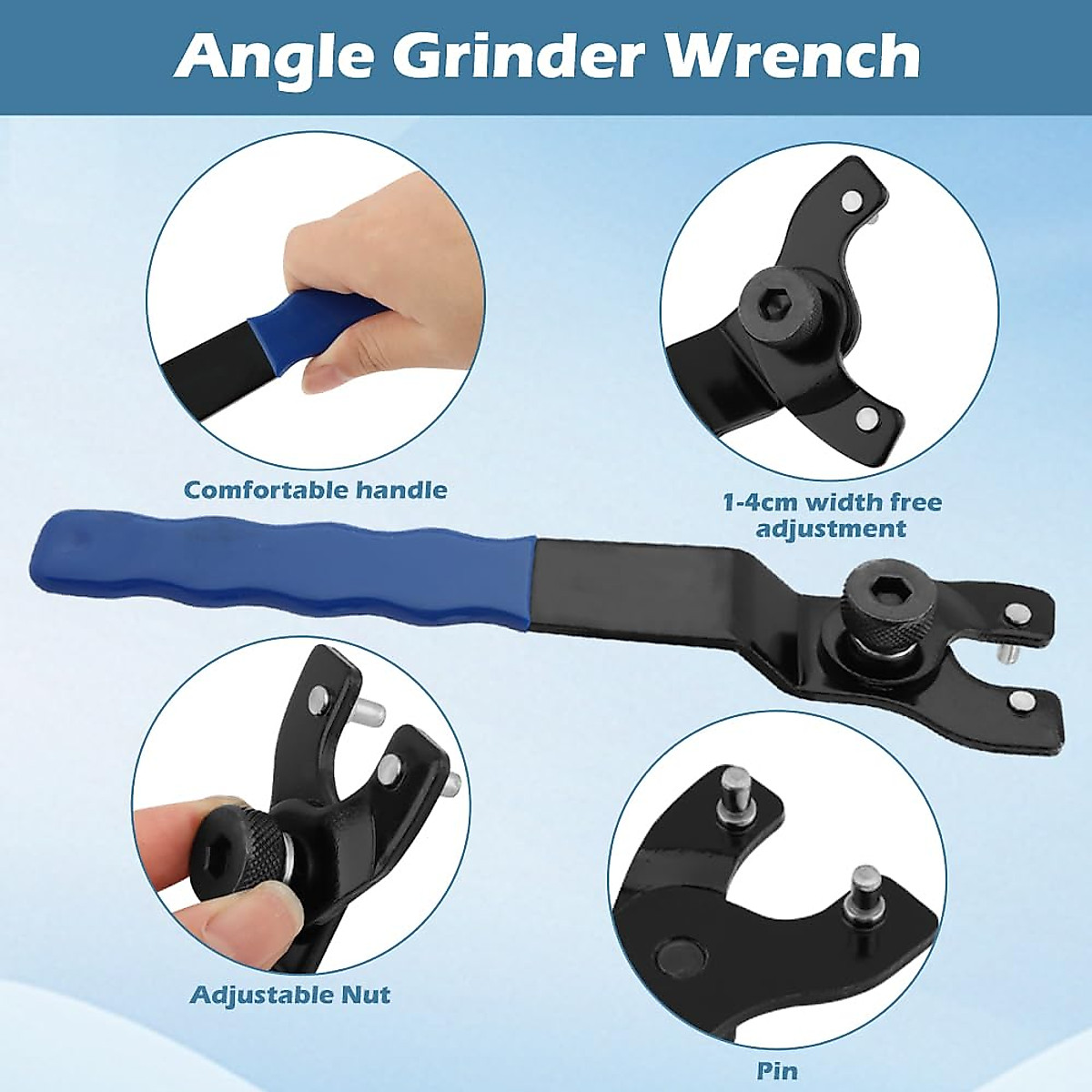 Angle Grinder Wrench, Universal Adjustable Grinder Spanner, with 4PCS 5/8-11 Angle Grinder Nut, Compatible with Grinder Parts