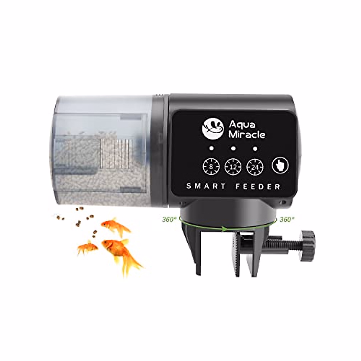 AquaMiracle Automatic Fish Feeder for Aquarium, Fish Feeder Automatic Dispenser with Timer Fish Food Timer Fish Food Vacation Feeder Auto Fish Feeder, for Granules Pallets Strips, Volume Adjustable