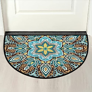 Door Mat Bohemia Entryway Rug Half Round Kitchen mat Non-Slip Entrance Way Rug Front Half Circle Rugs for Kitchen, Shower Room, Bedroom,Living Room 36 * 24in