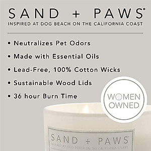 Sand + Paws Scented Candle - Vanilla Sandalwood –Luxurious Air Freshening Jar Candles Neutralize pet Odors and Enhance Home décor – 100% Cotton Lead-Free Wicks - 12 oz