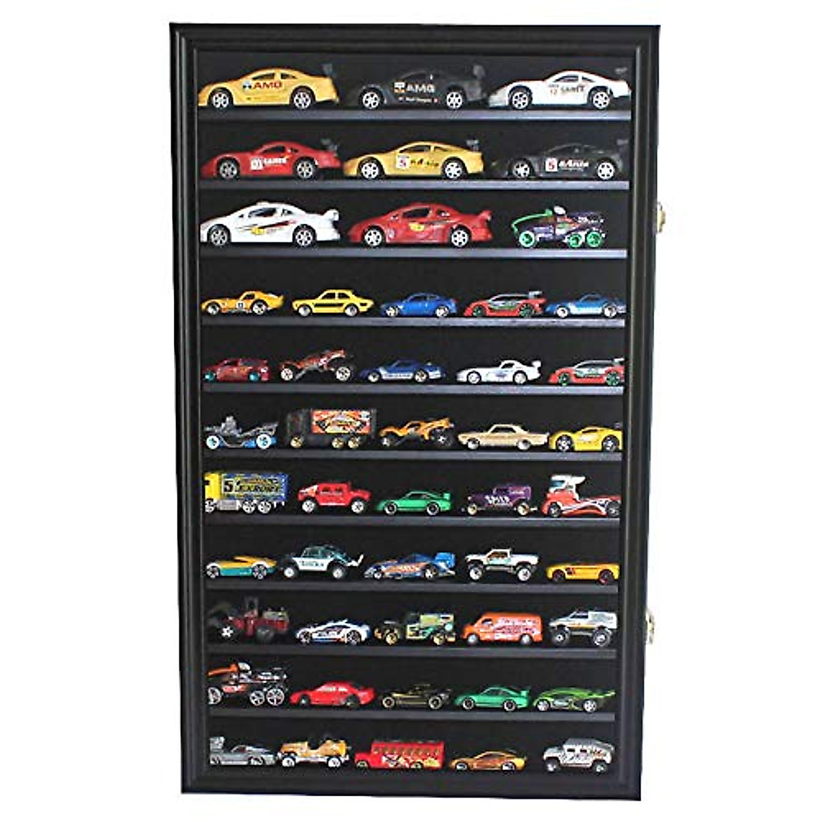 Hot Model Toys Cars Diecast Display Case Cabinet Wall Rack Compatible with Wheels and Matchbox Cars 1/64-1/43 Scale, 26.5" H X 16" W X 3.25" D Black Color Frame