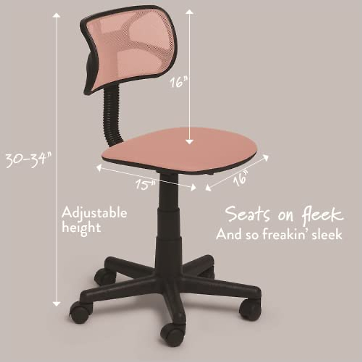 Urban Shop Swivel Mesh Desk Chair, Blush 21D x 21W x 34H in