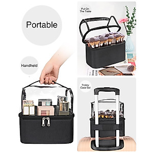 Makeup Brush Case Makeup Brush Organizer Bag Travel Stand-up Makeup Cup Professional Cosmetic Bags Artist Storage Bag with Adjustable Dividers Flip-Top Makeup Brush Holder (Black)